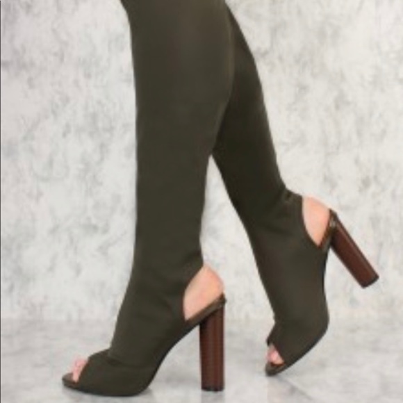 Shoes | New Olive Open Toe Open Toe Thigh High Boots | Poshmark